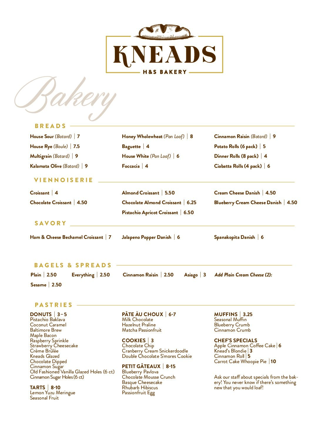Bakeshop & Café Main Menu - Kneads Bakeshop & Café