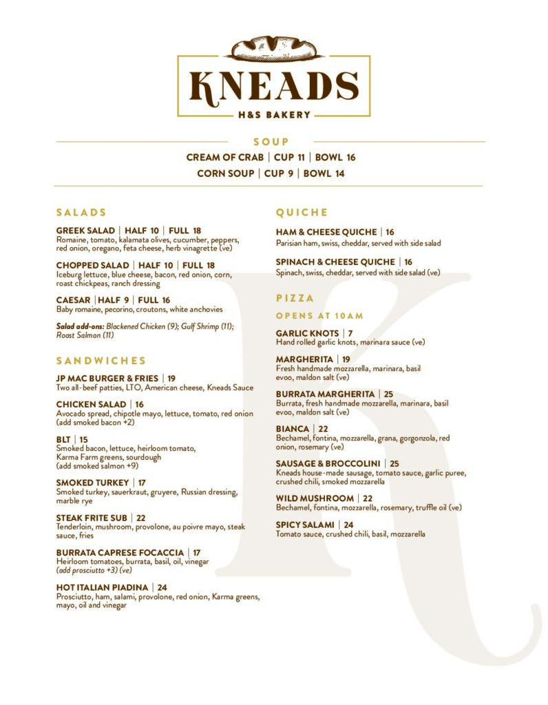 Main Menus - Kneads Bakeshop & Café