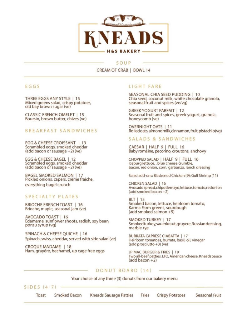 Main Menus - Kneads Bakeshop & Café