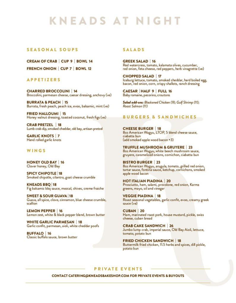 Main Menus - Kneads Bakeshop & Café