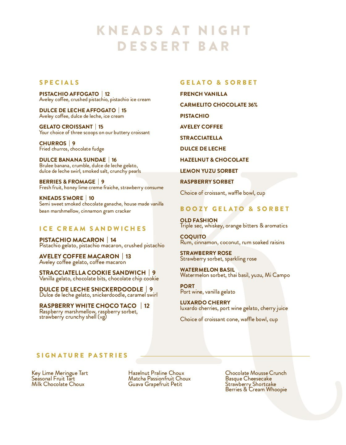 Main Menus - Kneads Bakeshop & Café